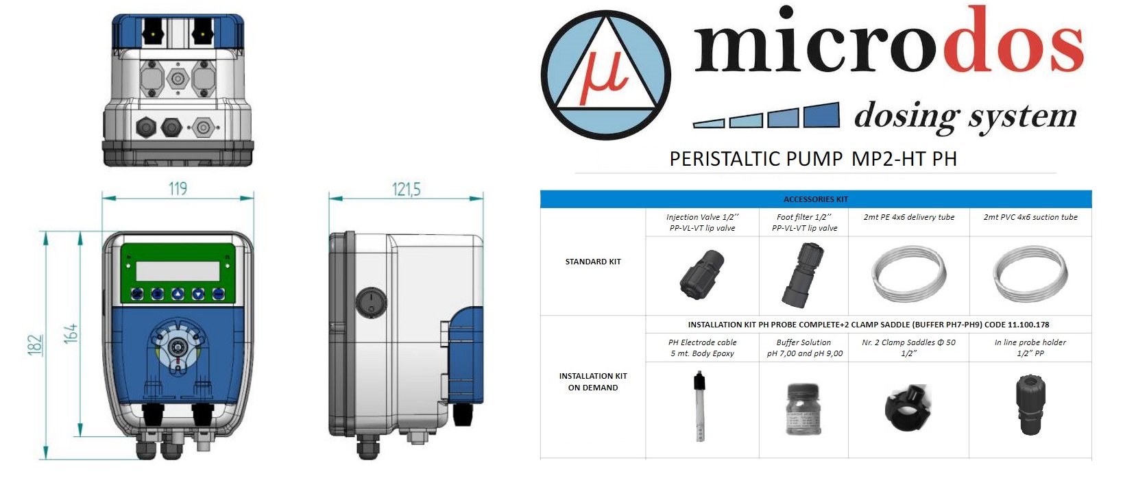 Microdos MP 2-HT PH KIT 6 l/h - 1bar automata vegyszeradagoló AS-072075 ...
